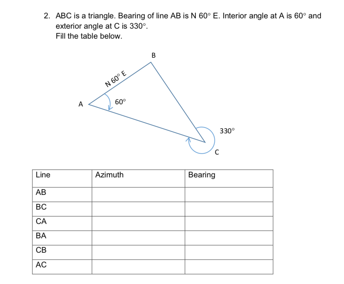 Solved 2. ABC is a triangle. Bearing of line AB is N 60° E. | Chegg.com