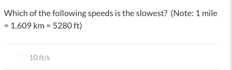 Solved Which of the following speeds is the slowest? (Note: | Chegg.com