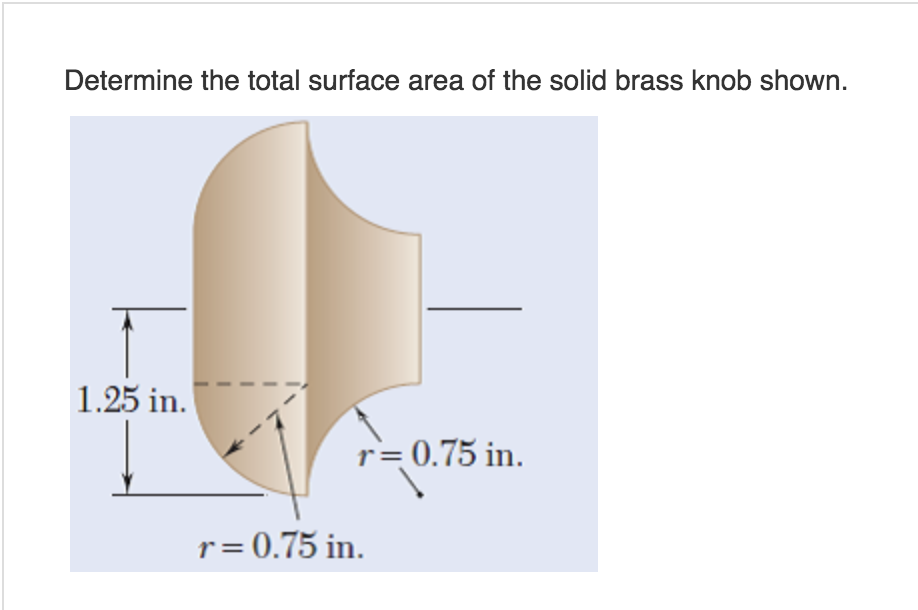 Solved Determine the total surface area of the solid brass | Chegg.com