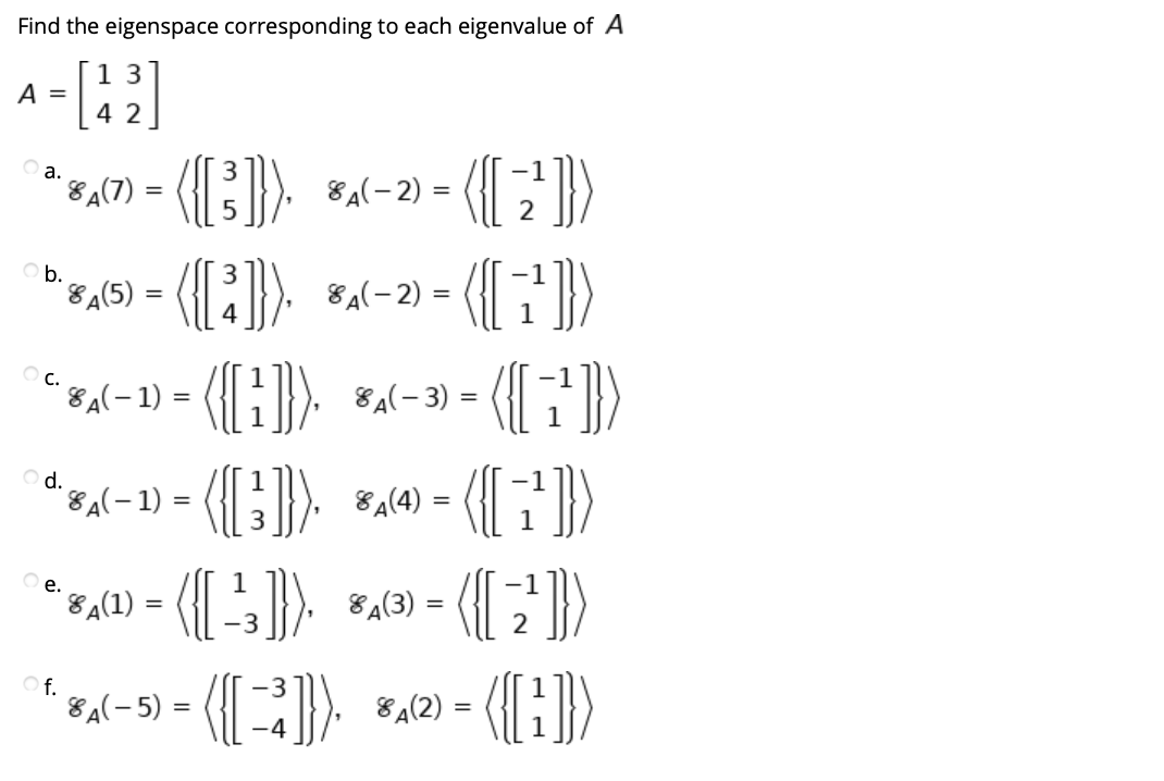 Solved Find the eigenspace corresponding to each eigenvalue | Chegg.com