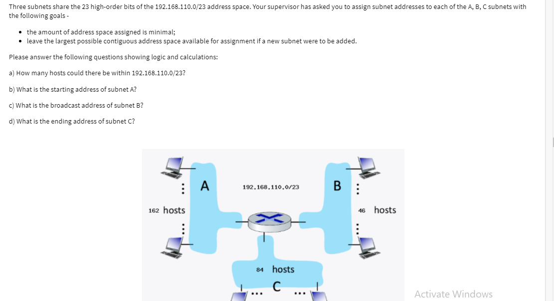 Solved Three subnets share the 23 high-order bits of the | Chegg.com