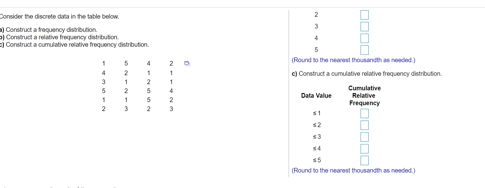 Solved Consider the discrete data in the table below. a) | Chegg.com
