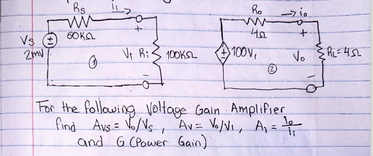 Solved For the following Voltage Gain Amplifier find | Chegg.com