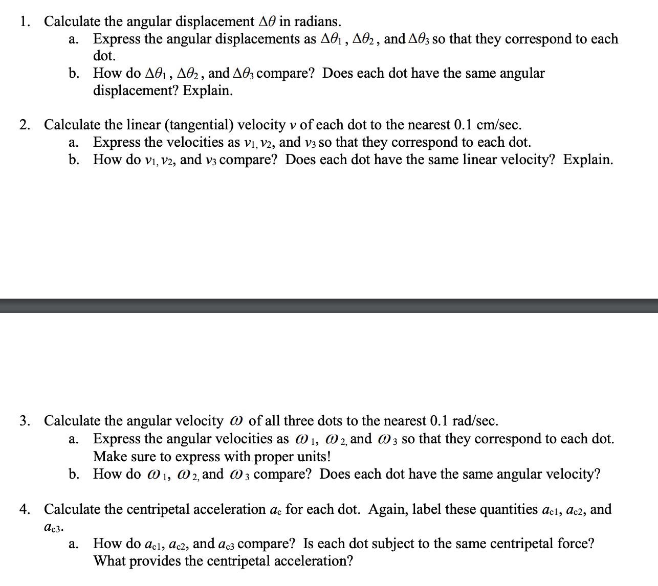 1. Calculate the angular displacement Δθ in radians. | Chegg.com
