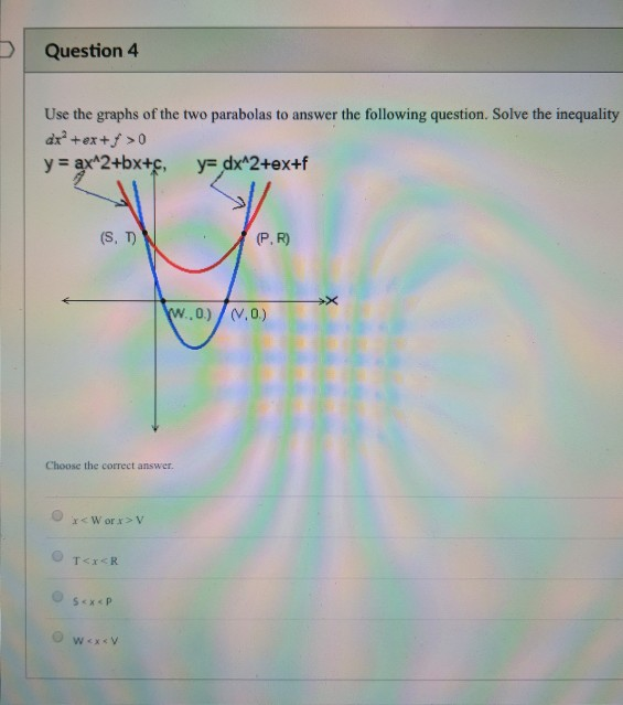 Solved Question 4 Use the graphs of the two parabolas to | Chegg.com