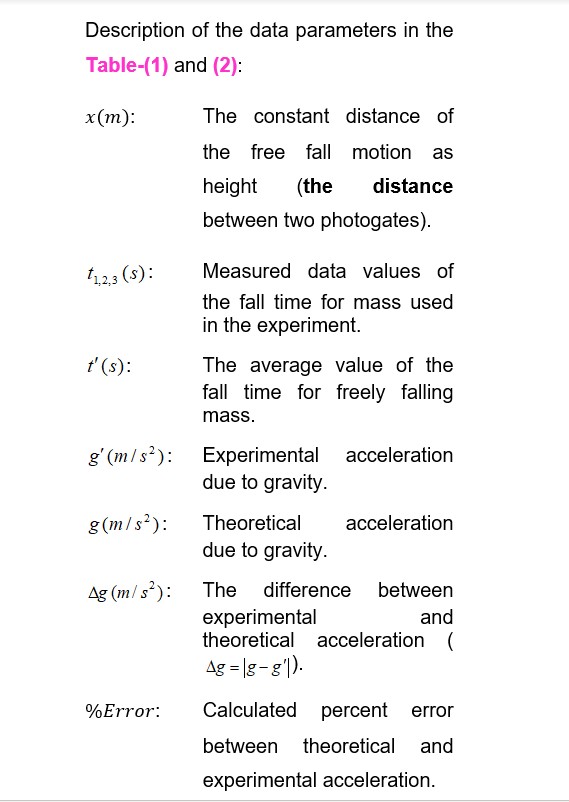 Solved 5. Experiment 2-1: Free Fall Experiment Laboratory | Chegg.com