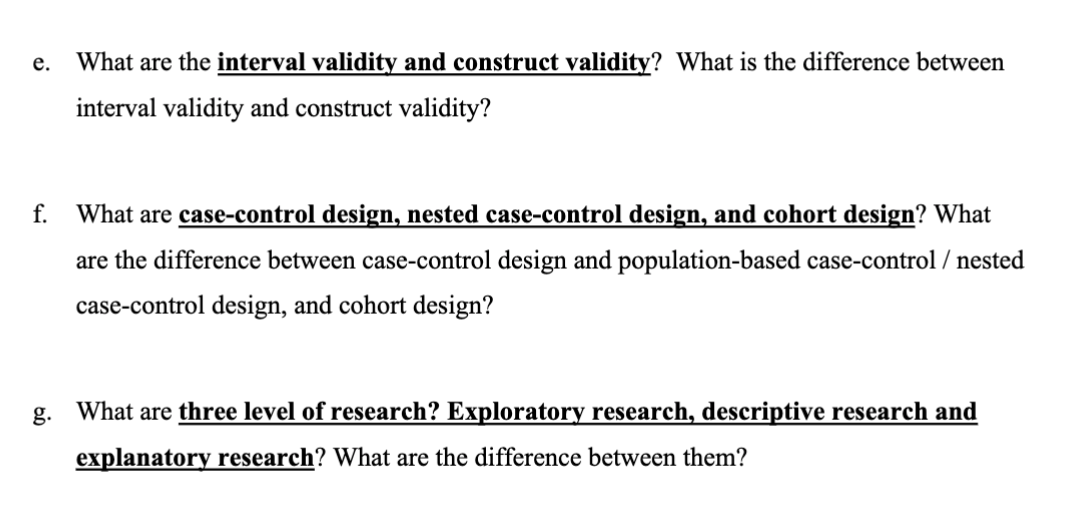 Solved e. What are the interval validity and construct | Chegg.com