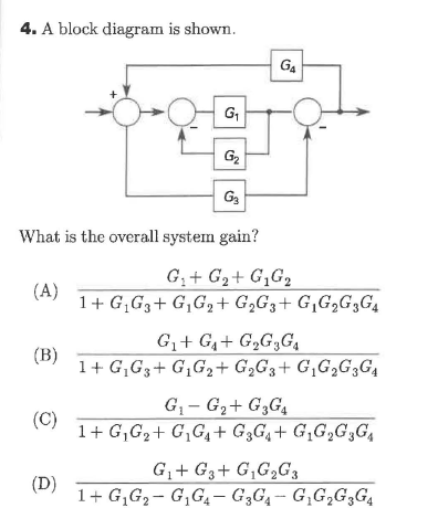 Solved 4. A block diagram is shown. What is the overall | Chegg.com