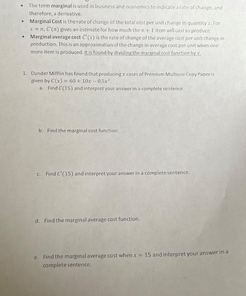 Solved - The term marginal is used in business and economics | Chegg.com