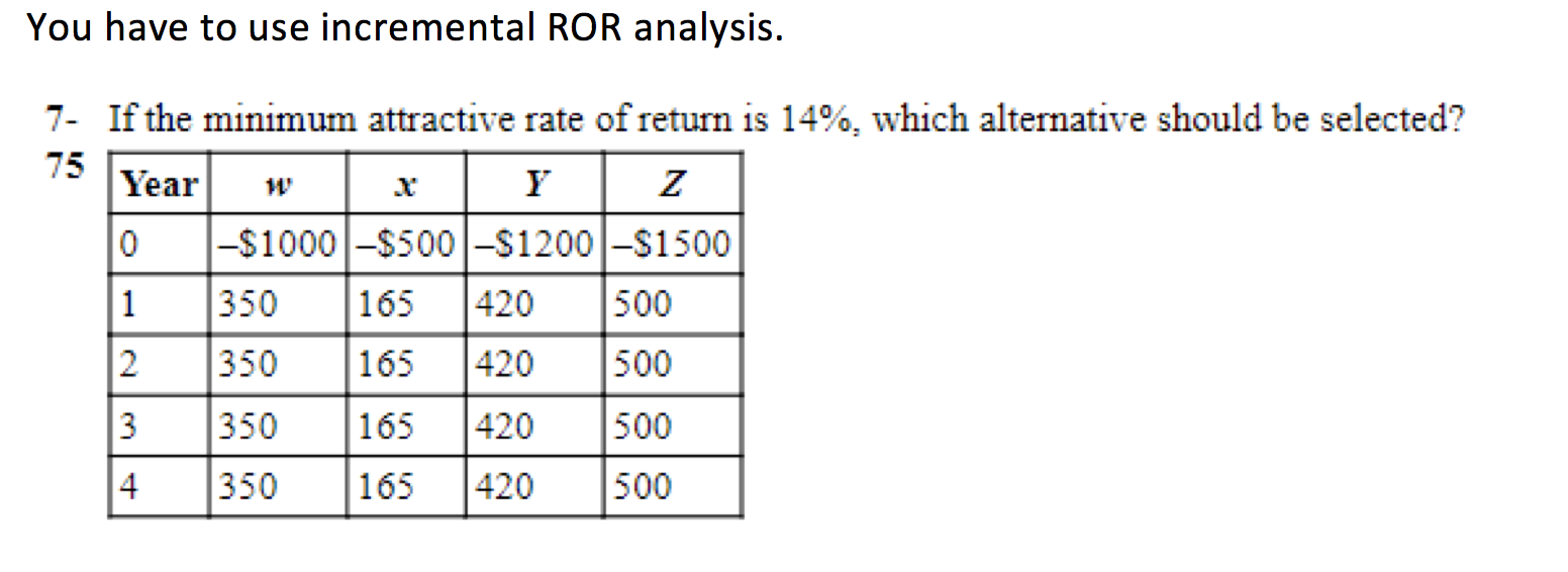 Solved You have to use incremental ROR analysis. 7- If the | Chegg.com