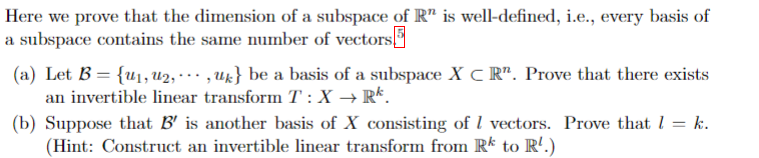 Solved Here we prove that the dimension of a subspace of Rn | Chegg.com