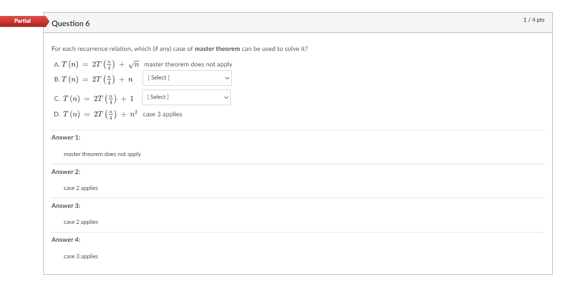 Solved For each recurrence relation, which (if any) case of | Chegg.com