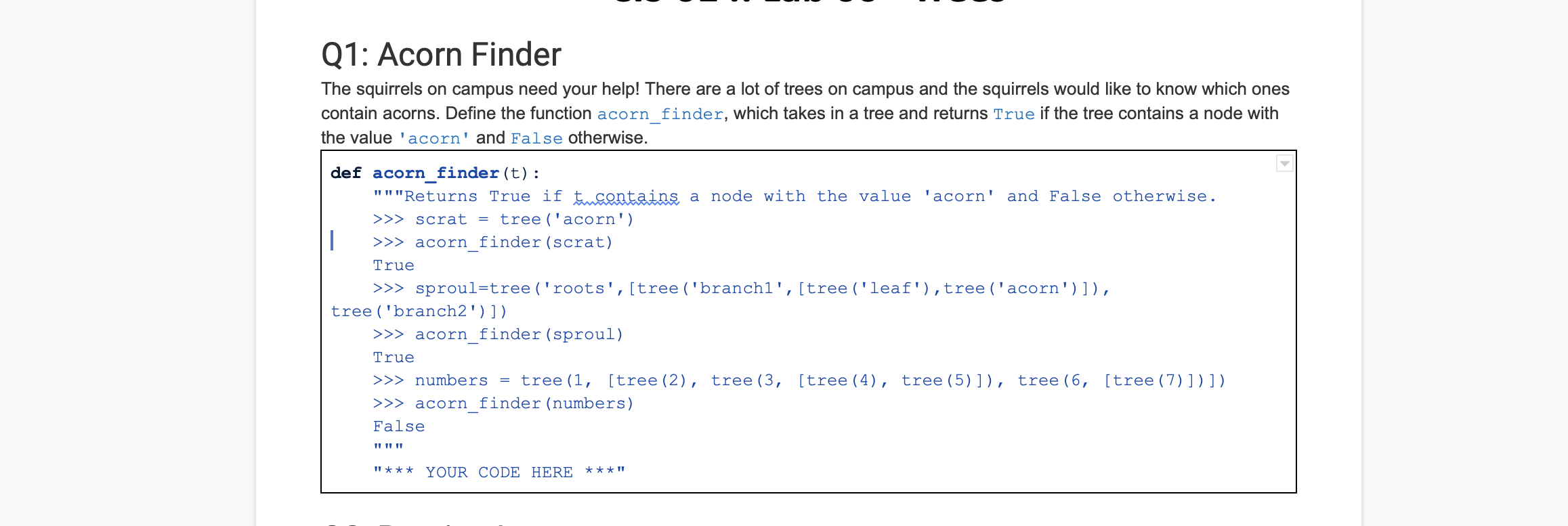 Solved Q1: Acorn Finder The squirrels on campus need your | Chegg.com