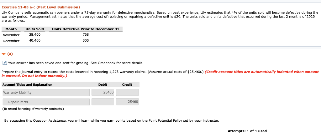 Solved Exercise 11-05 a-c (Part Level Submission) Lily | Chegg.com