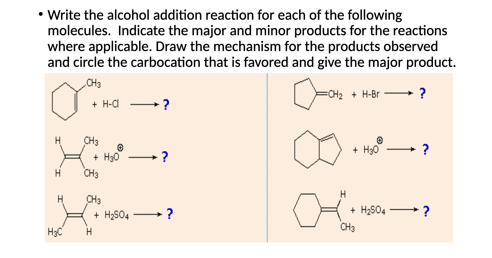 Solved Write the alcohol addition reaction for each of the | Chegg.com