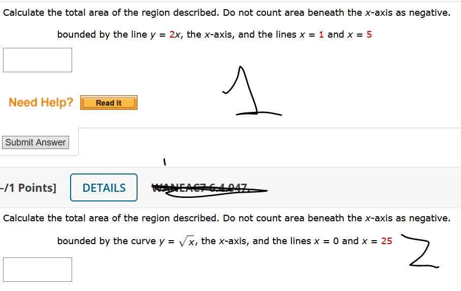 Solved Calculate the total area of the region described. Do | Chegg.com