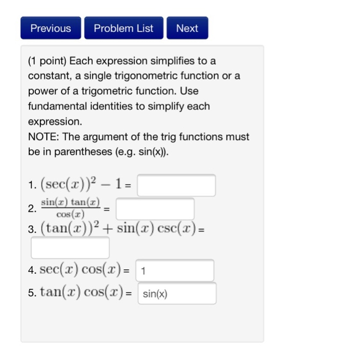 Solved Previous Problem ListNext (1 point) Each expression | Chegg.com