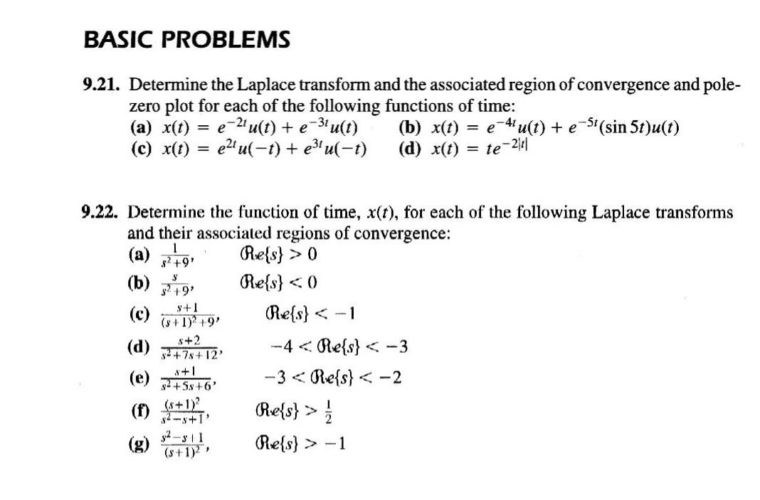 Solved 9.21. Determine the Laplace transform and the | Chegg.com