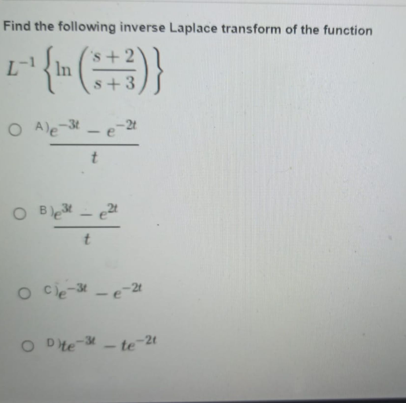 Solved Find the following inverse Laplace transform of the | Chegg.com