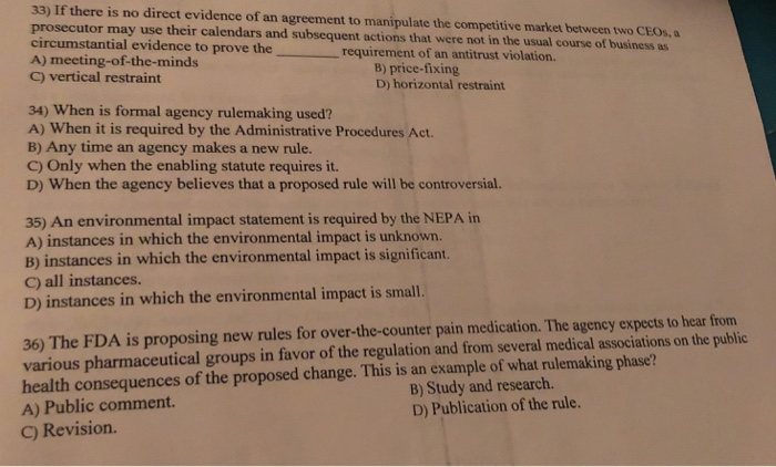 Solved 33) If there is no direct evidence of an agreement to | Chegg.com