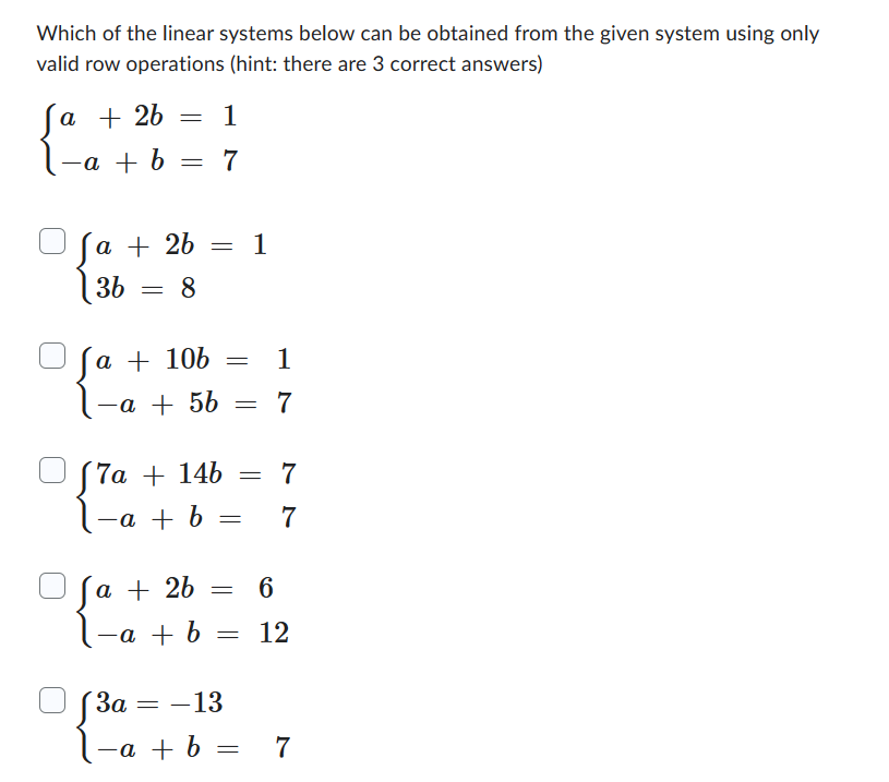 Solved Let a=8 and b=8 in the linear system below. Solve the | Chegg.com