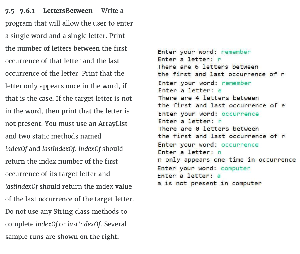 Solved import java.util.*; public class Letters Between { | Chegg.com