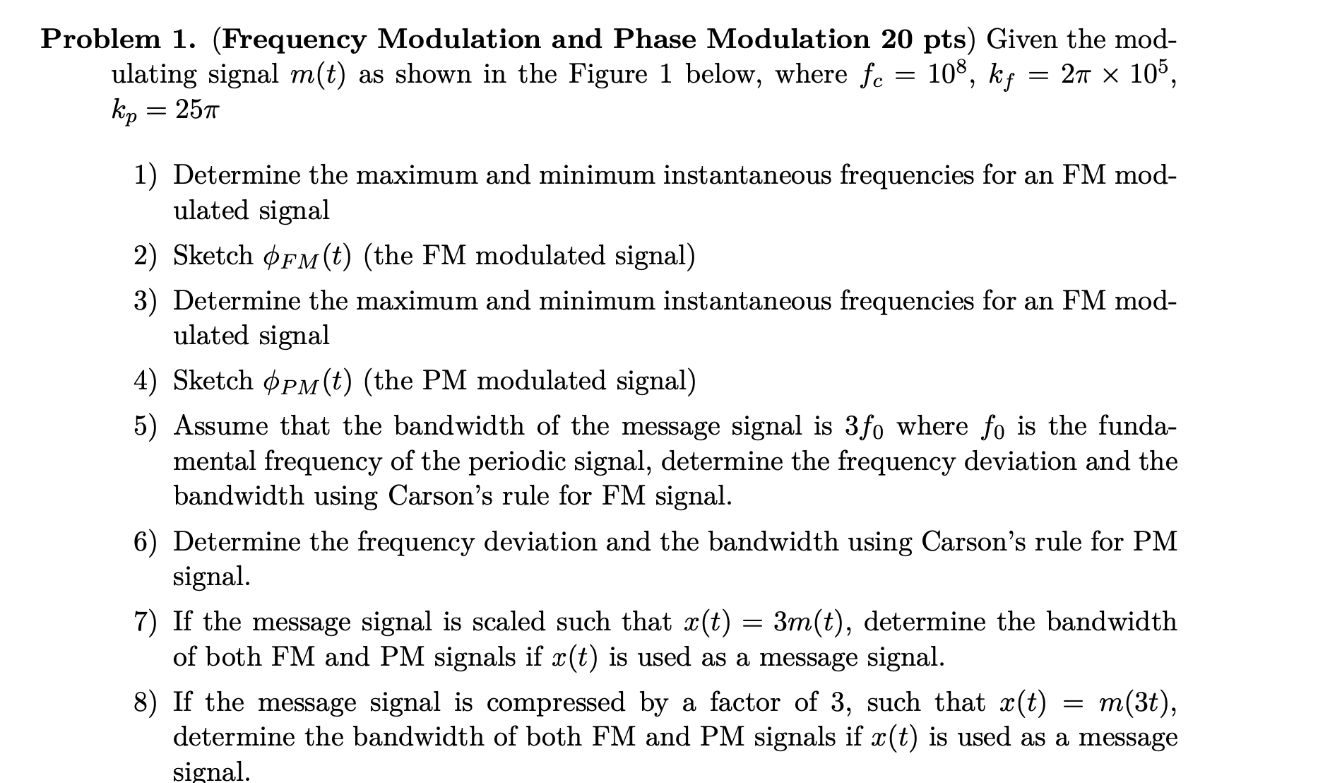 roblem 1. (Frequency Modulation and Phase Modulation | Chegg.com