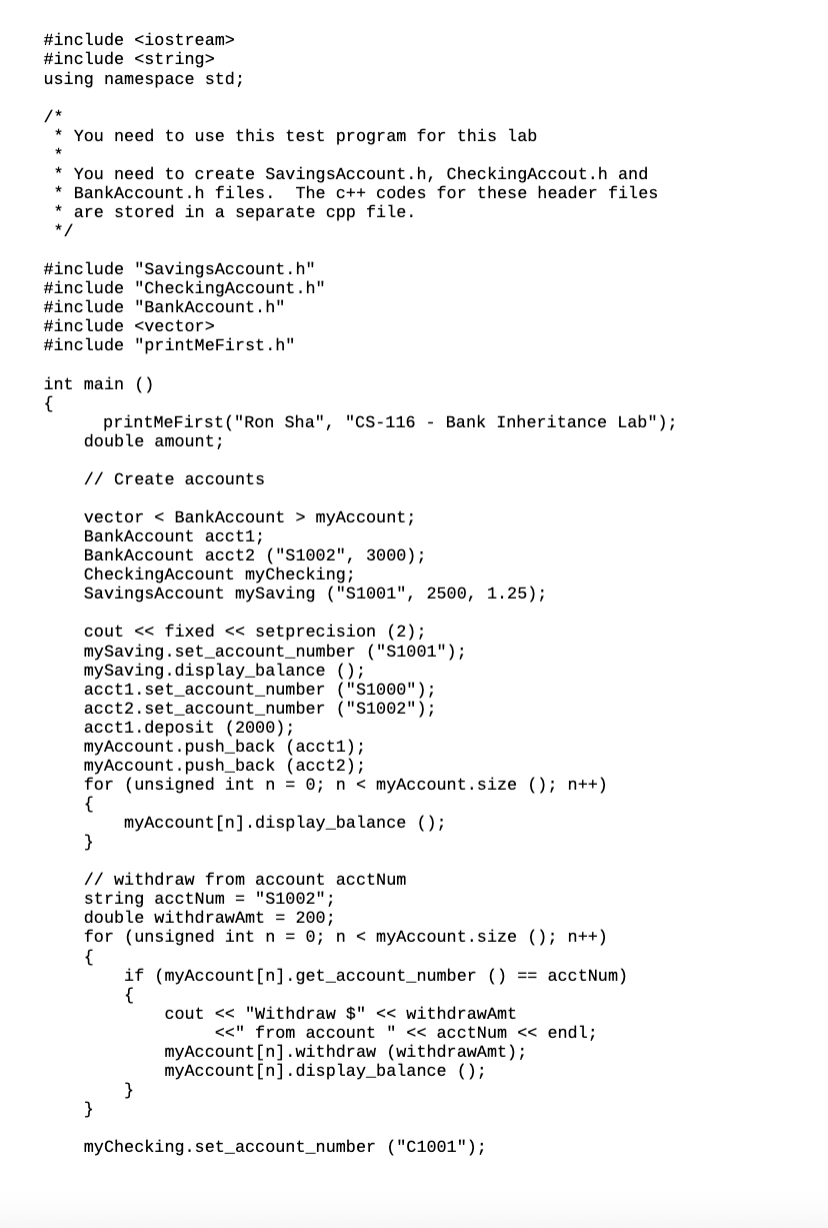 Solved Lab 7 - Bank Inheritance - CS-116 1. o O o o o Define | Chegg.com