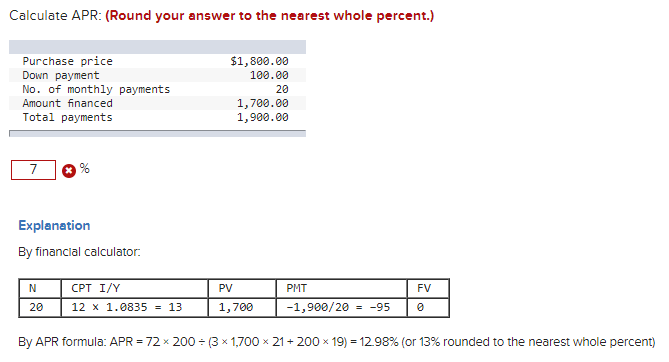 Solved Calculate APR: (Round your answer to the nearest | Chegg.com