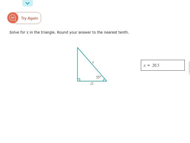 Solved Try Again Solve for x in the triangle. Round your | Chegg.com