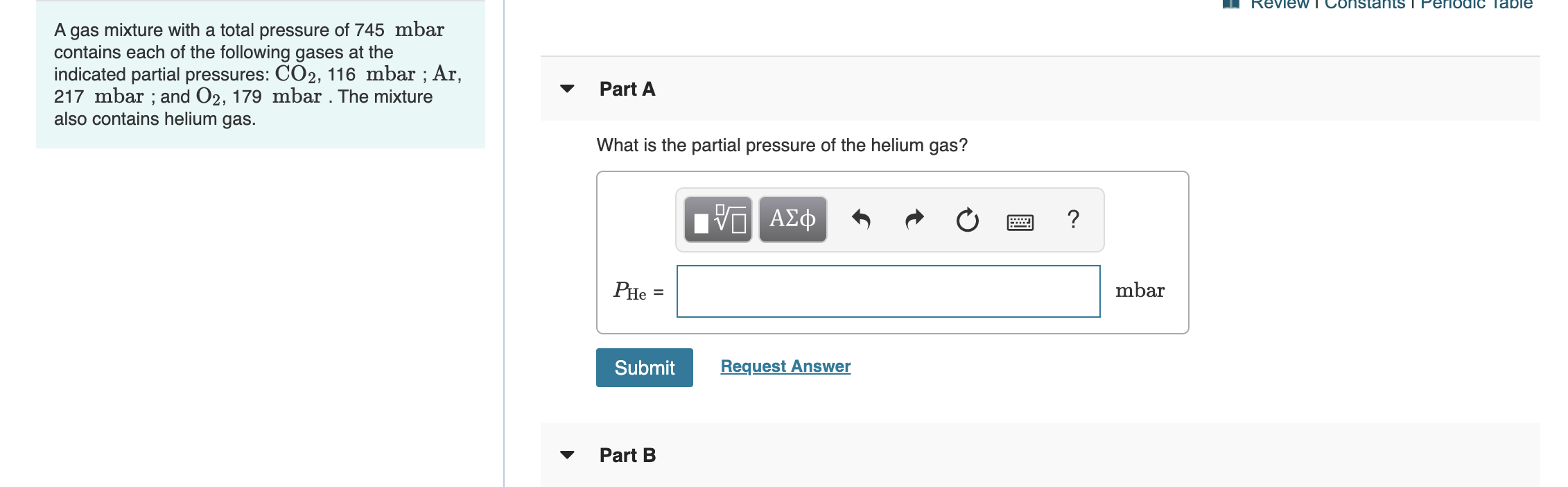 Solved Review Constants Periodic Table A gas mixture with a | Chegg.com