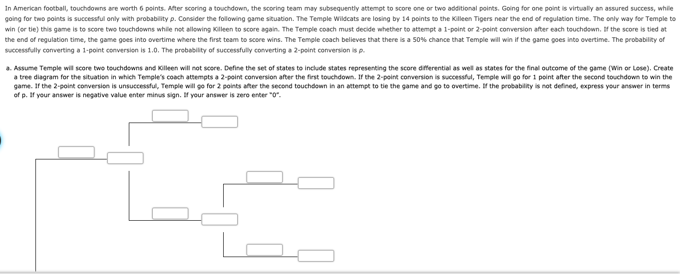 Solved In American football, touchdowns are worth 6 points. | Chegg.com