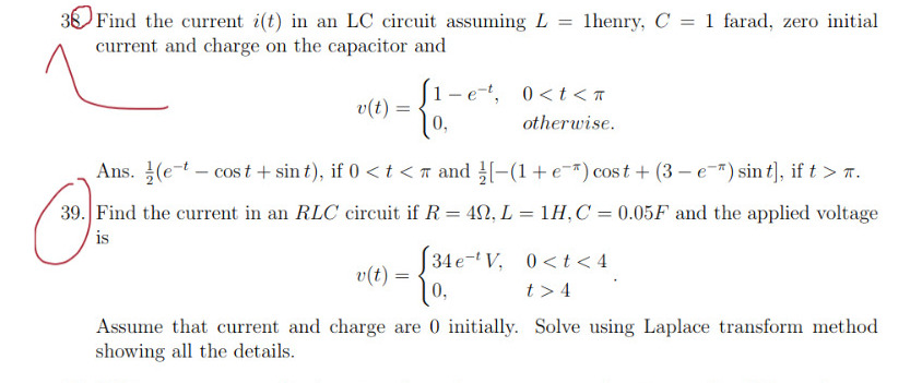 Solved Find the current i(t) ﻿in an LC circuit assuming L=1 | Chegg.com