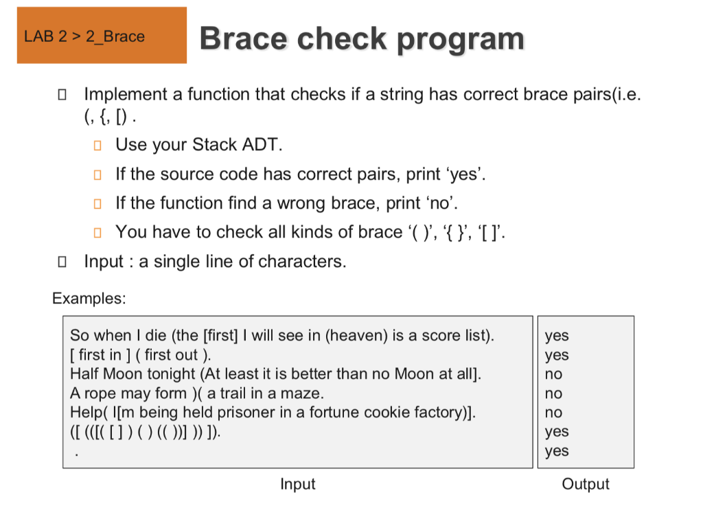Solved LAB 2 > 2_Brace Brace check program o Implement a | Chegg.com