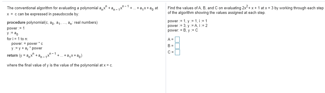 Solved Find the values of A, B, and C on evaluating 2x + x + | Chegg.com