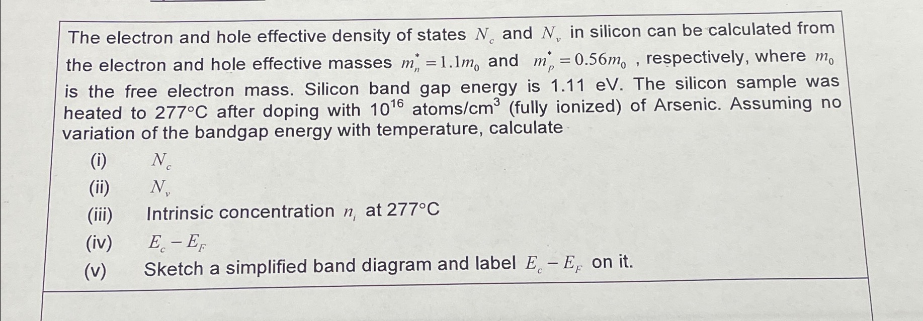 The electron and hole effective density of states Nc | Chegg.com