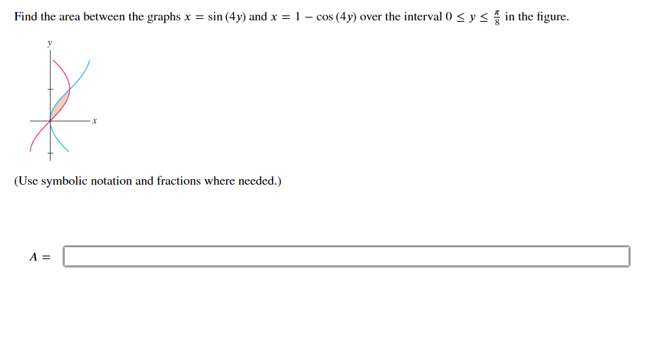 Solved Find the area between the graphs x=sin(4y) ﻿and | Chegg.com
