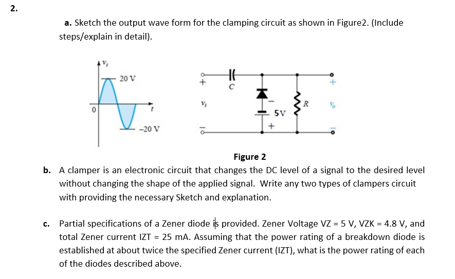 Solved 2. a. Sketch the output wave form for the clamping | Chegg.com