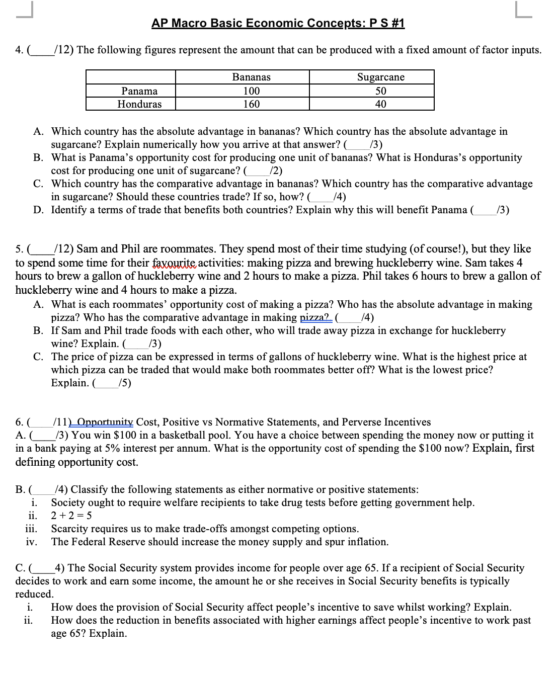 AP Macro Basic Economic Concepts: P S \#1 4. 12) The | Chegg.com