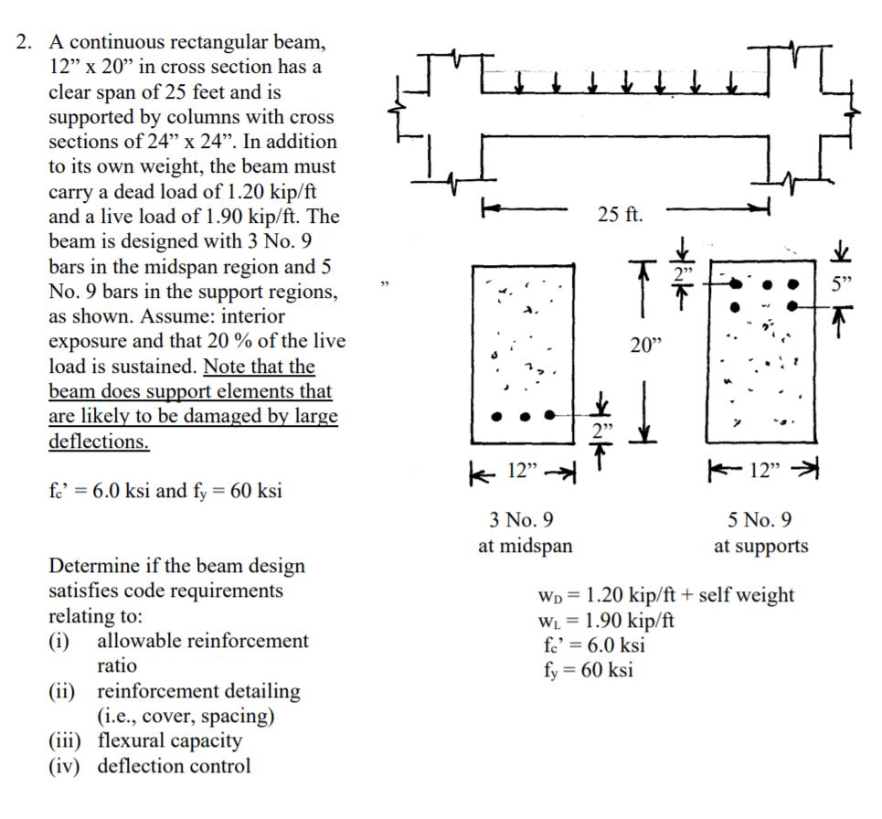 2. A continuous rectangular beam, 12" x 20" in cross | Chegg.com