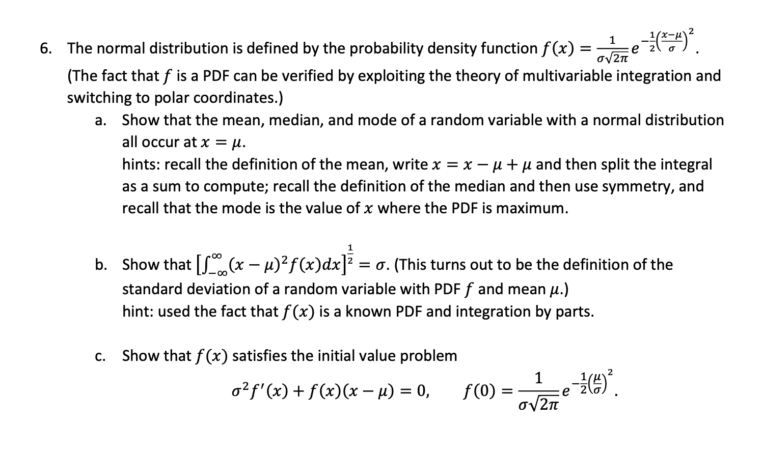 Solved The normal distribution is defined by the probability | Chegg.com