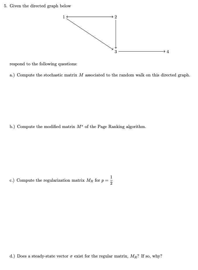 Solved 5. Given the directed graph below 2 4 respond to the | Chegg.com