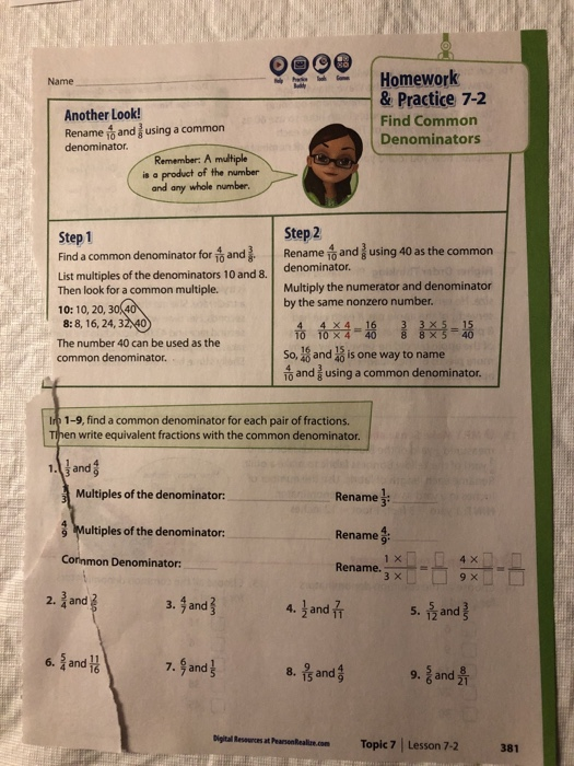 Solved Homework Name And Practice 7 2 Find Common Denominators