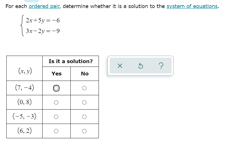 Solved For each ordered pair, determine whether it is a | Chegg.com