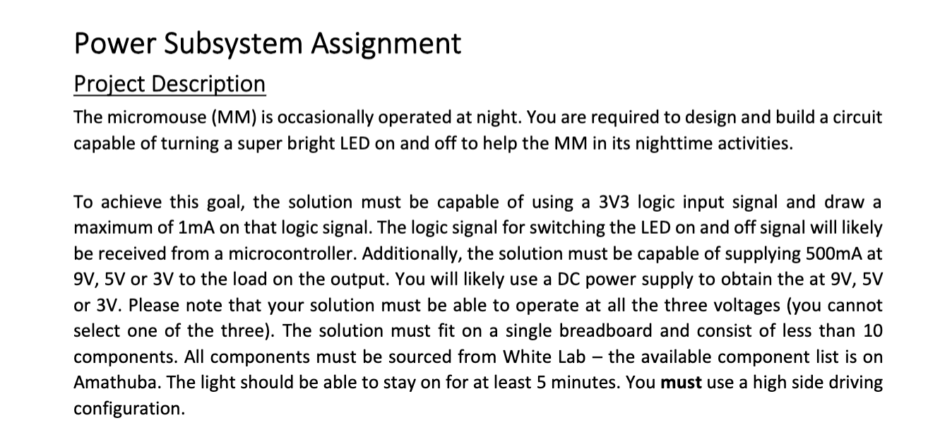 Solved Power Subsystem Assignment Project Description The | Chegg.com
