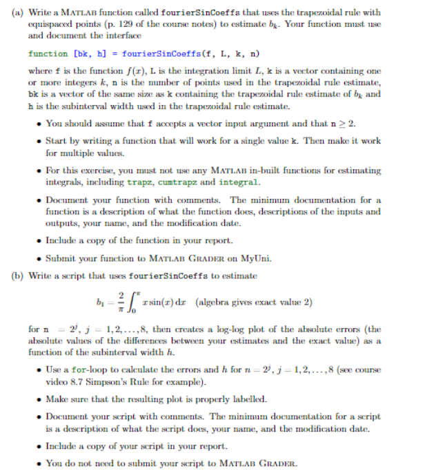 Solved A Write A Matlab Function Called Fouriersincoef F 3010