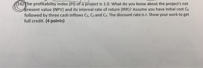 Solved The profitability index (PI) of a project is 1.0. | Chegg.com