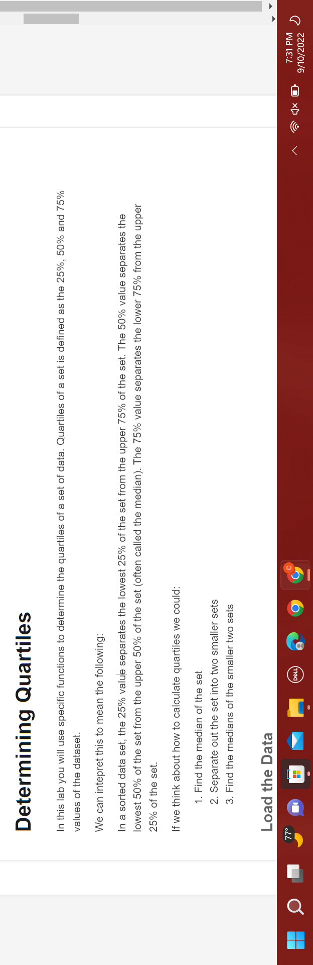 Solved Determining Quartiles In this lab you will use | Chegg.com