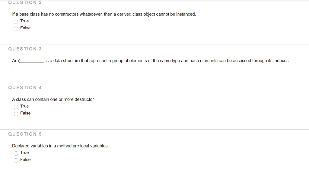 Solved QUESTION 2 If a base class has no constructors | Chegg.com