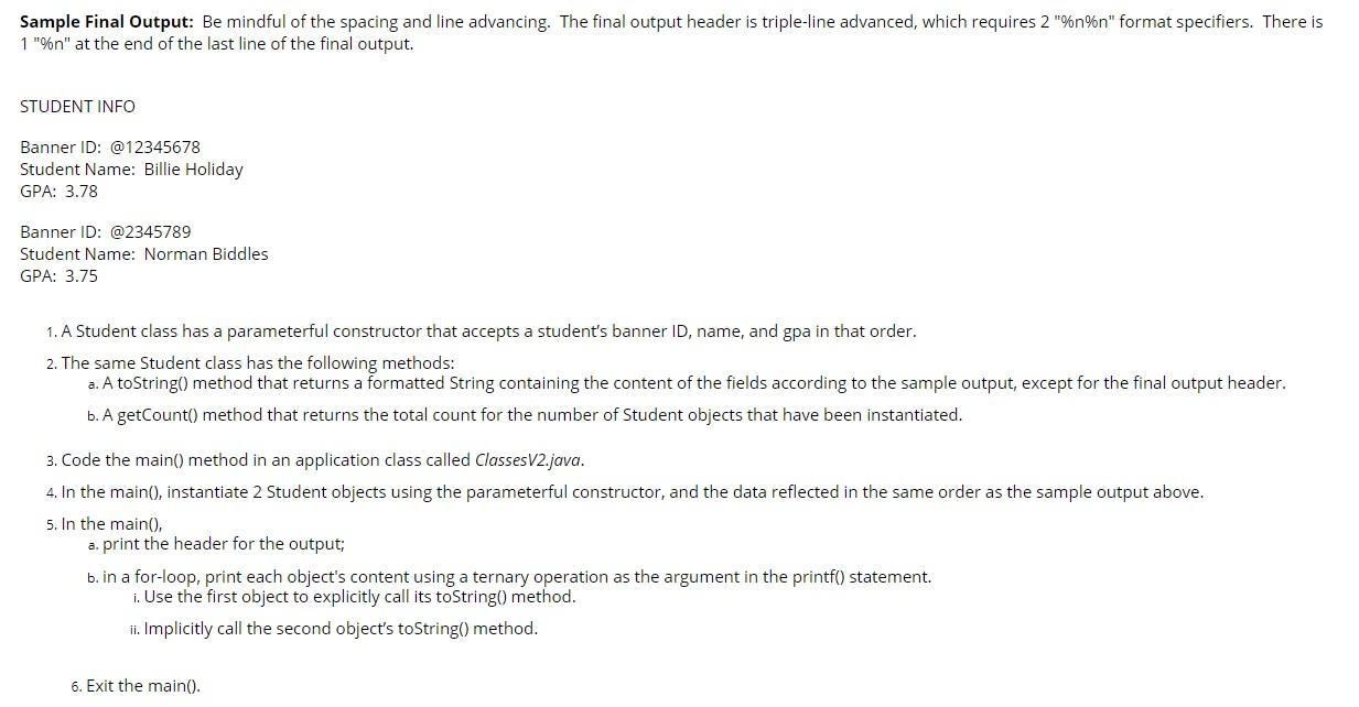 Solved Sample Final Output: Be mindful of the spacing and | Chegg.com